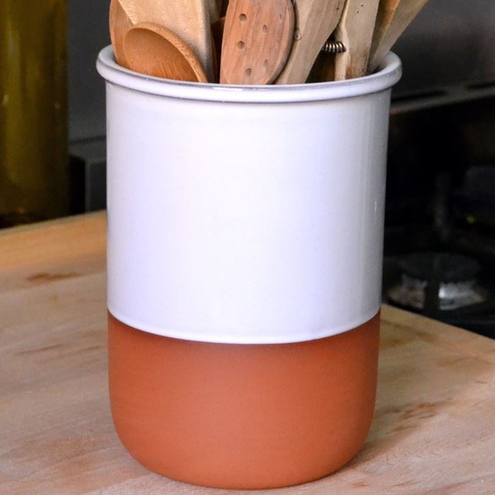 Utensil Pot - Terracotta with White Glaze | Terracotta.uk.com | Hand ...